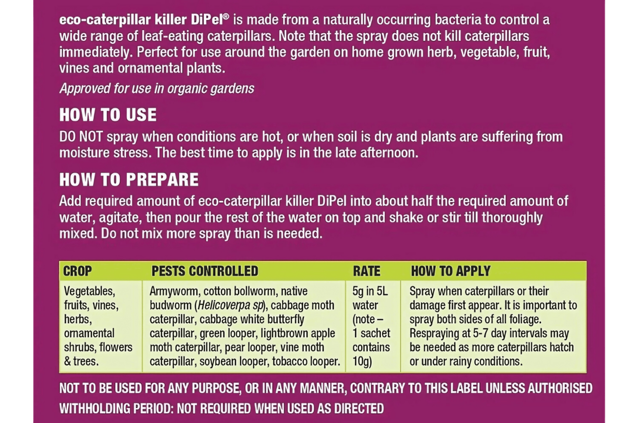 OCP DiPel Eco-Caterpillar Killer 40g Organic | Aussie Gardener